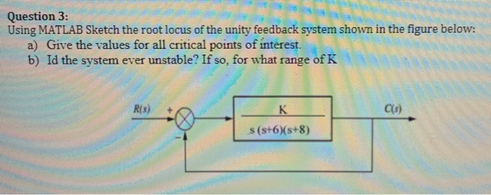 Solved Question 3 Using Matlab Sketch The Root Locus Of The