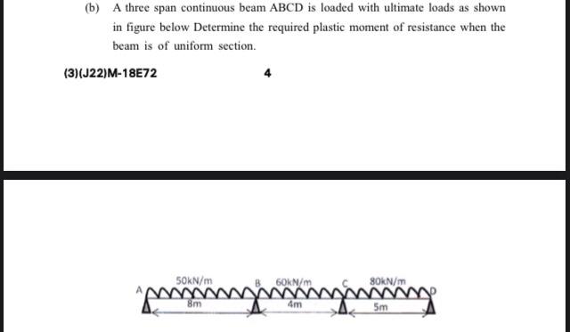 Solved (b) A three span continuous beam ABCD is loaded with | Chegg.com