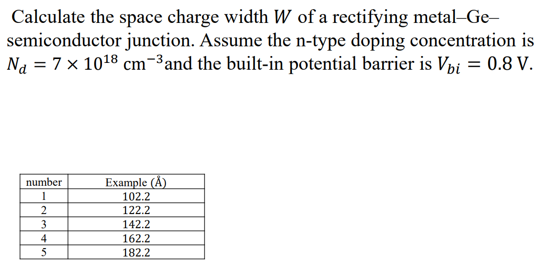Solved Calculate the space charge width W ﻿of a rectifying | Chegg.com