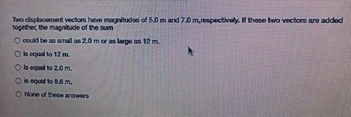 Solved Two displacement vectors have magnitudes of 5.0 m and | Chegg.com