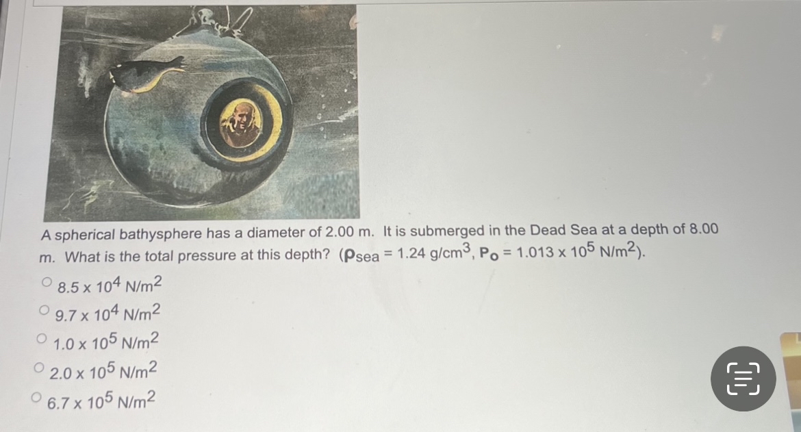 Solved A spherical bathysphere has a diameter of 2.00m. ﻿It | Chegg.com