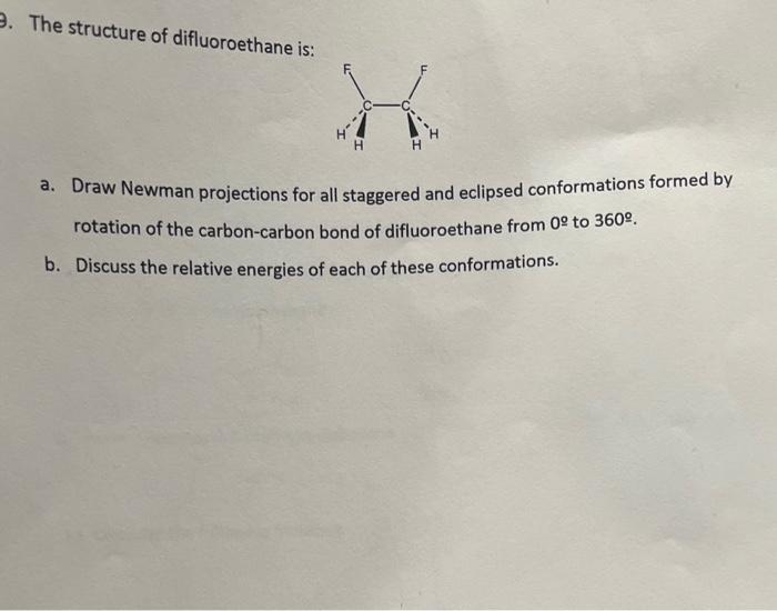 Solved 2. The structure of difluoroethane is: H H a. Draw | Chegg.com