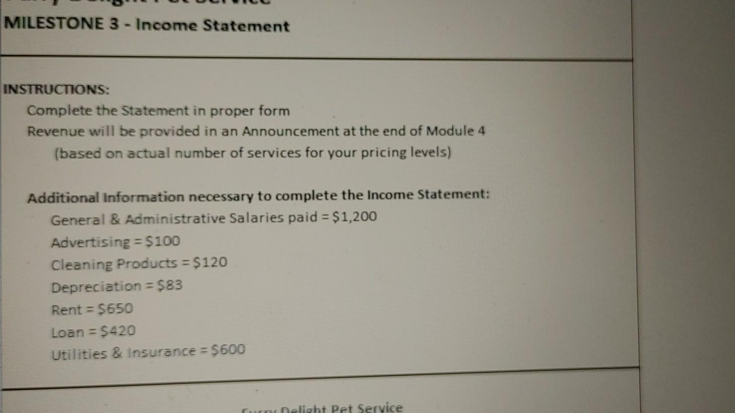 ACC 202 Milestone Three Income Statement Revenue | Chegg.com ACC 202 Milestone Three Income Statement Revenue | Chegg.com