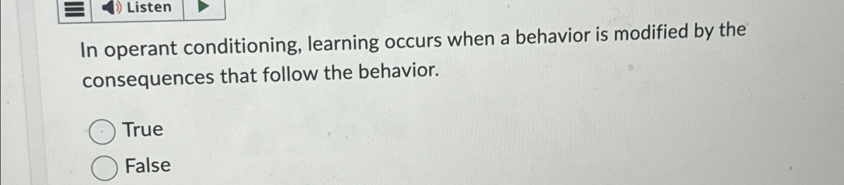 Solved ListenIn operant conditioning, learning occurs when a | Chegg.com