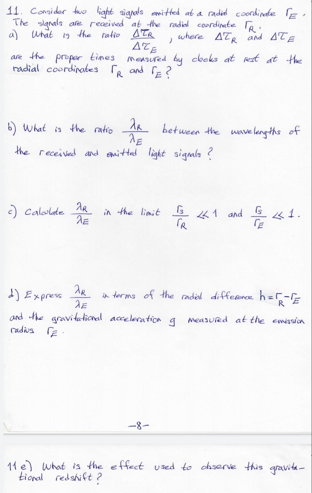 11. Consider two light signals emitted at a radial | Chegg.com