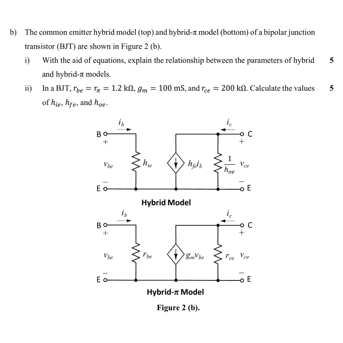 Solved b) ﻿The common emitter hybrid model (top) ﻿and | Chegg.com