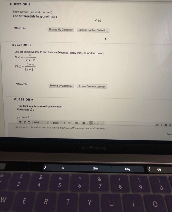 Solved QUESTION 7 Show all work (no work, no point) Use | Chegg.com