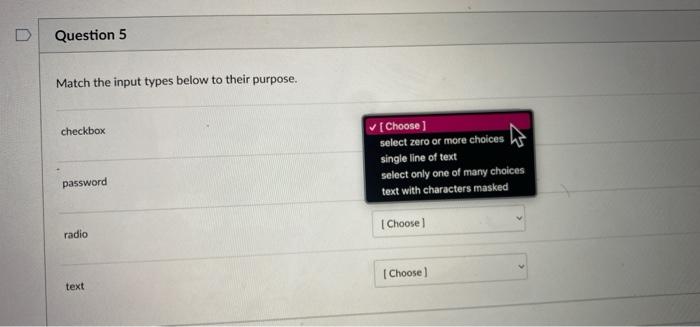 Solved Question 5 Match the input types below to their | Chegg.com
