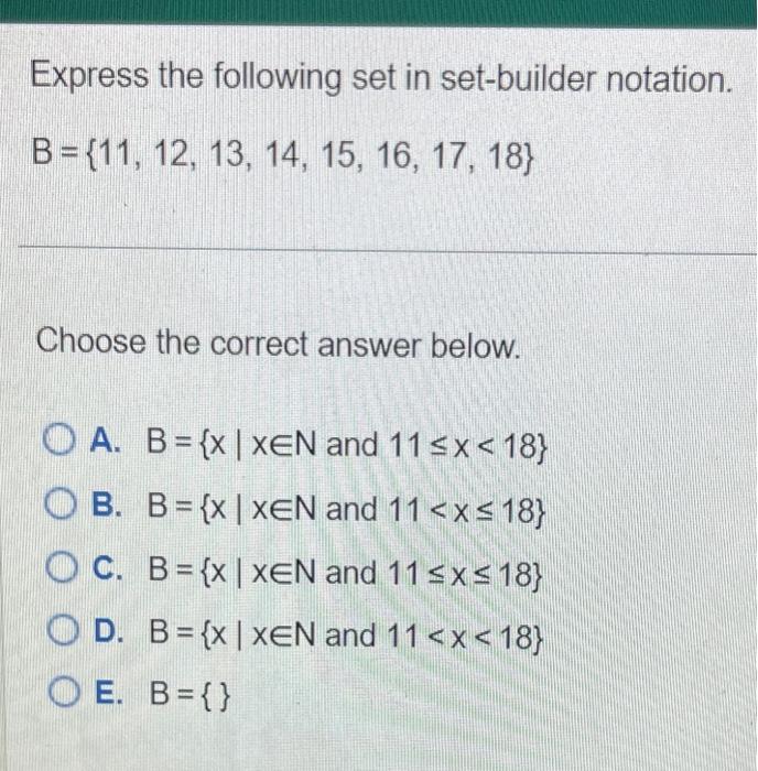 Solved Express the following set in set-builder notation. | Chegg.com