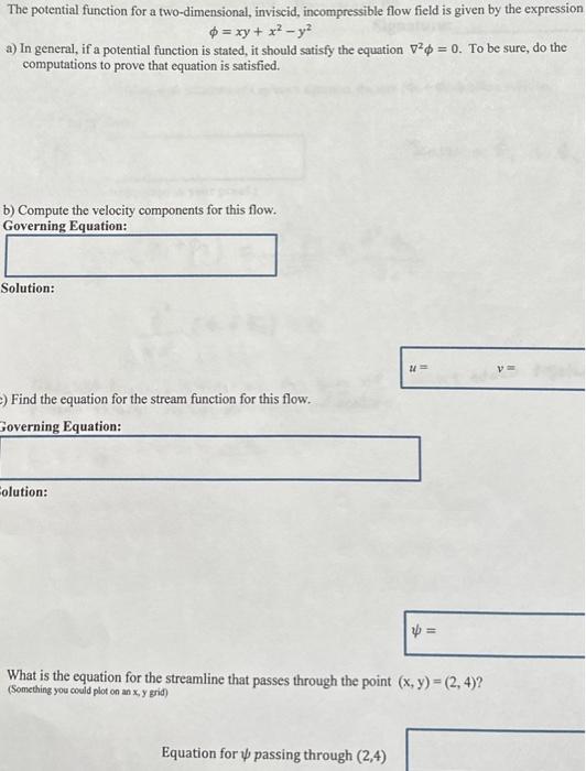 Solved The potential function for a two-dimensional, | Chegg.com