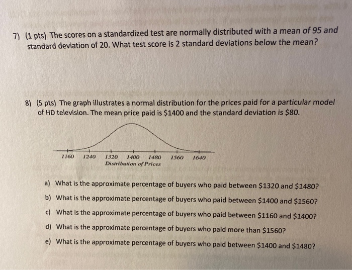 Solved 7) (1 pts) The scores on a standardized test are | Chegg.com