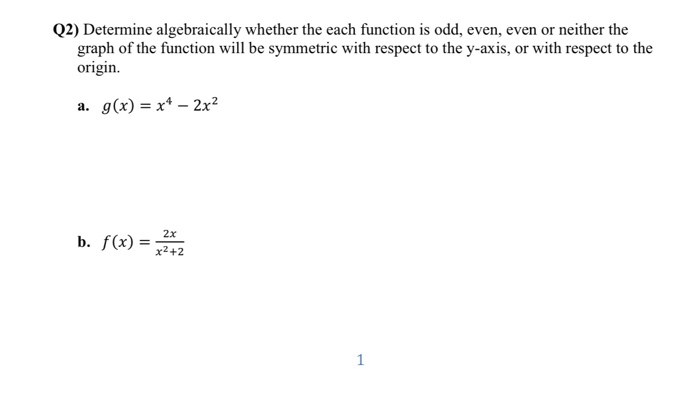 Solved Q2) Determine algebraically whether the each function | Chegg.com