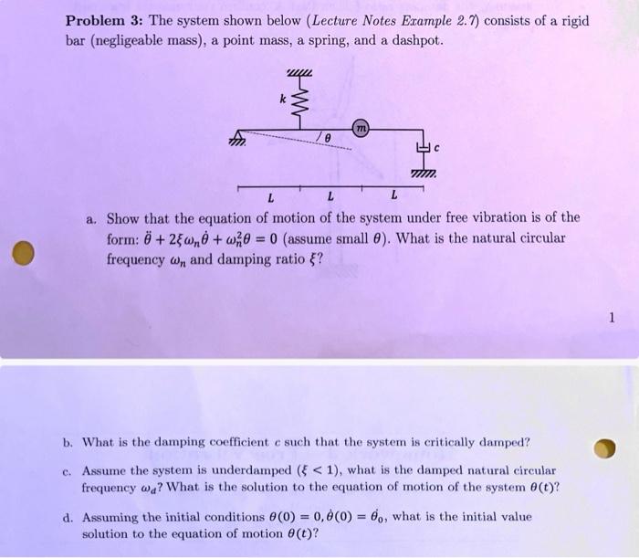 Solved Problem 3: The system shown below (Lecture Notes | Chegg.com Solved Problem 3: The system shown below (Lecture Notes | Chegg.com