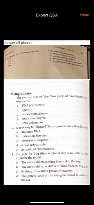 Solved Expert Q&A Done answer all please recombinant | Chegg.com