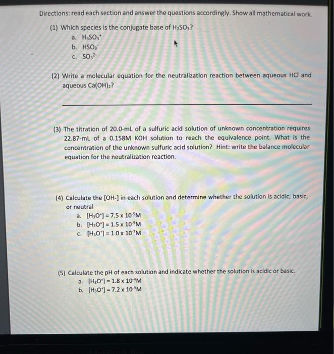 Solved Directions: read each section and answer the | Chegg.com