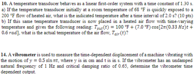 Solved 10. A temperature transducer behaves as a linear | Chegg.com