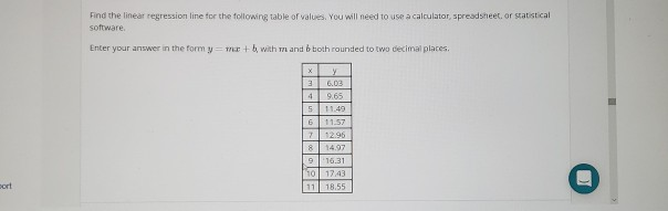 Solved Find the linear regression line for the following | Chegg.com