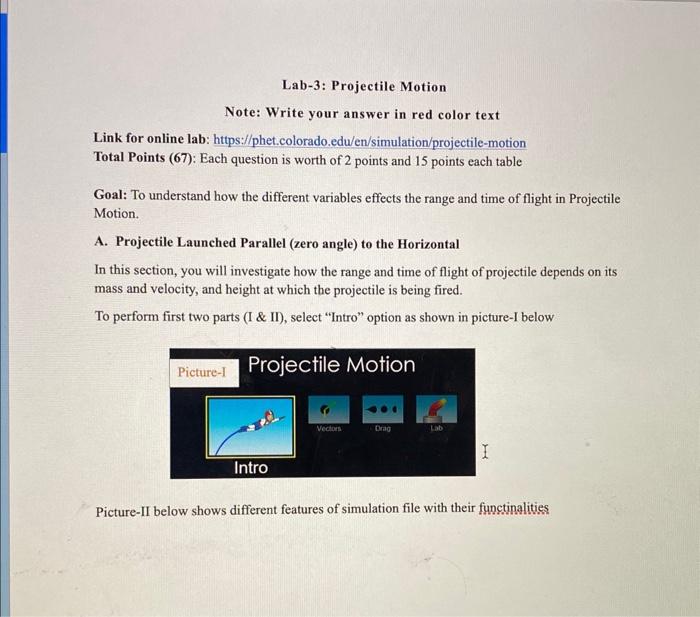 Solved Lab-3: Projectile Motion Note: Write your answer in | Chegg.com