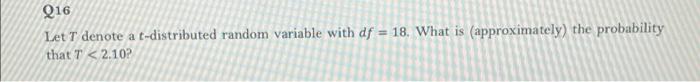 Solved Q16 Let T denote a t-distributed random variable with | Chegg.com