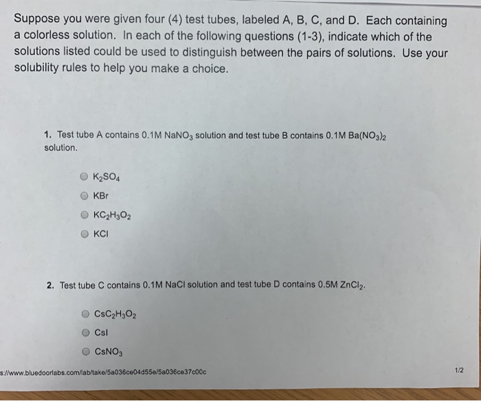 Solved Suppose you were given four (4) test tubes, labeled | Chegg.com