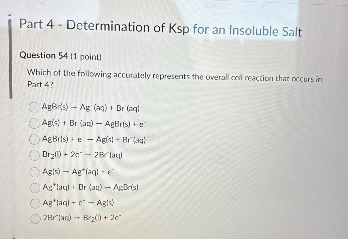 Solved Part 4 - ﻿Determination of Ksp for an Insoluble | Chegg.com