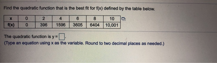 Solved Find the quadratic function that is the best fit for | Chegg.com