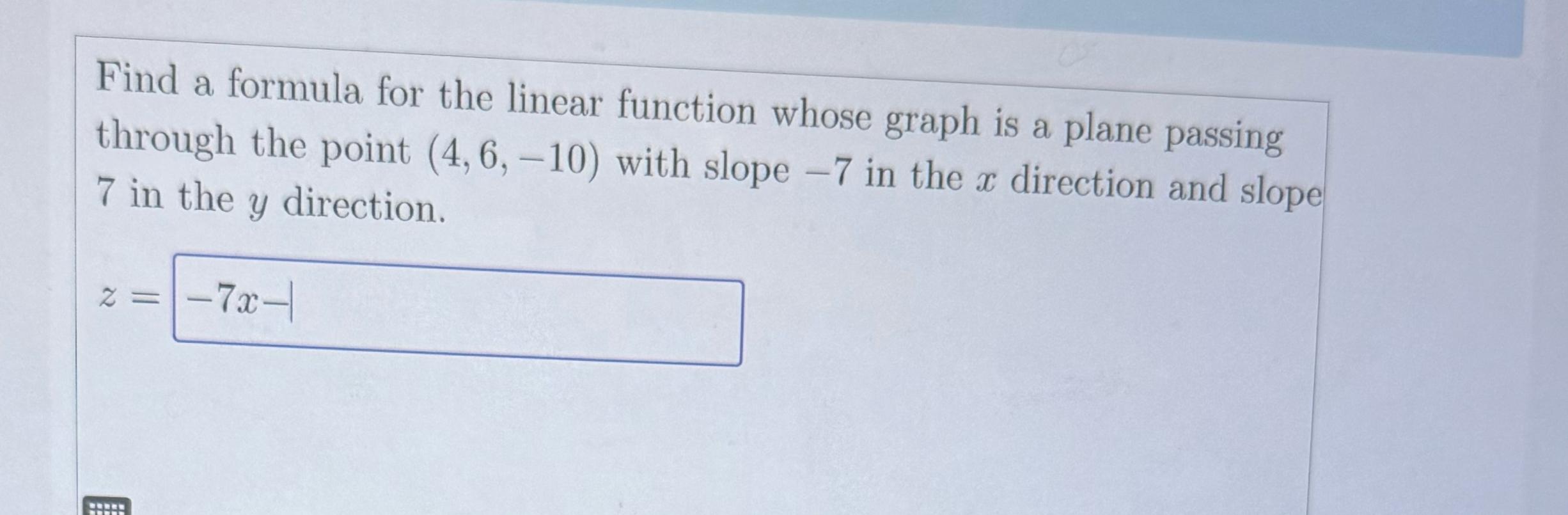 Solved Find a formula for the linear function whose graph is | Chegg.com