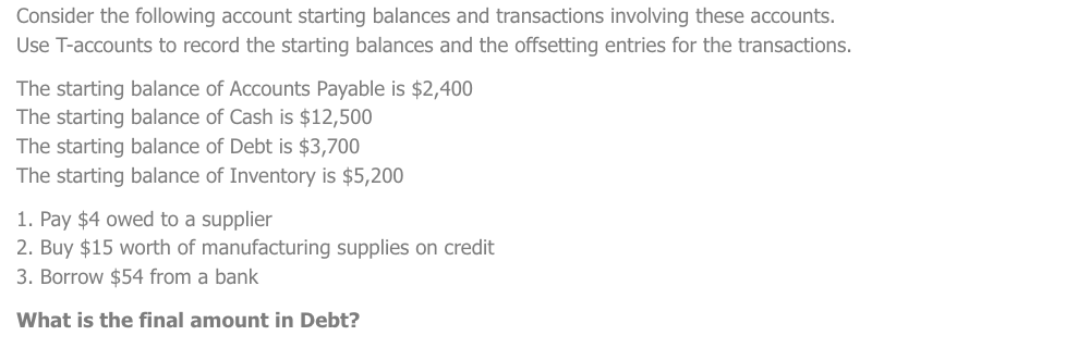 Solved Consider the following account starting balances and | Chegg.com