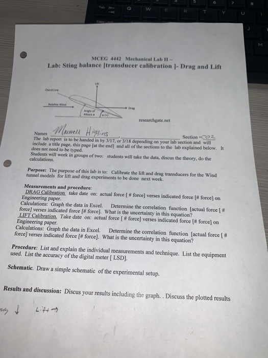 MCEG 4442 Mechanical Lab II - Lab: Sting balance | Chegg.com