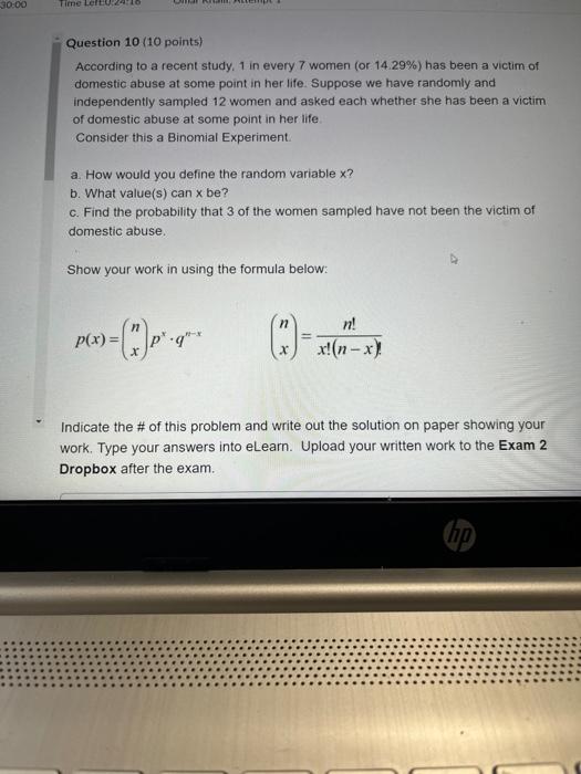 Solved 30:00 Time Left:0:24:18 Question 10 (10 points) | Chegg.com