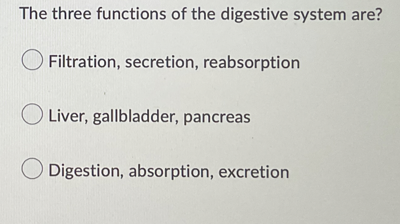 Solved The three functions of the digestive system | Chegg.com