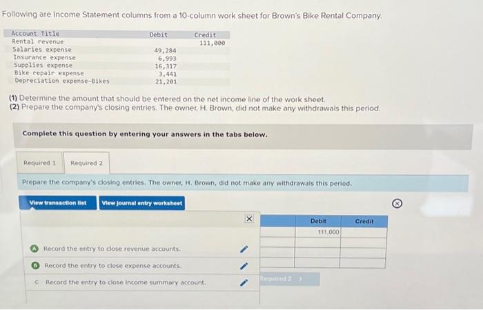 Solved Following are income Statement columns from a | Chegg.com