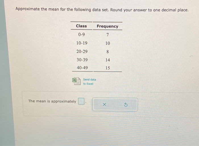 Solved Approximate the mean for the following data set. | Chegg.com