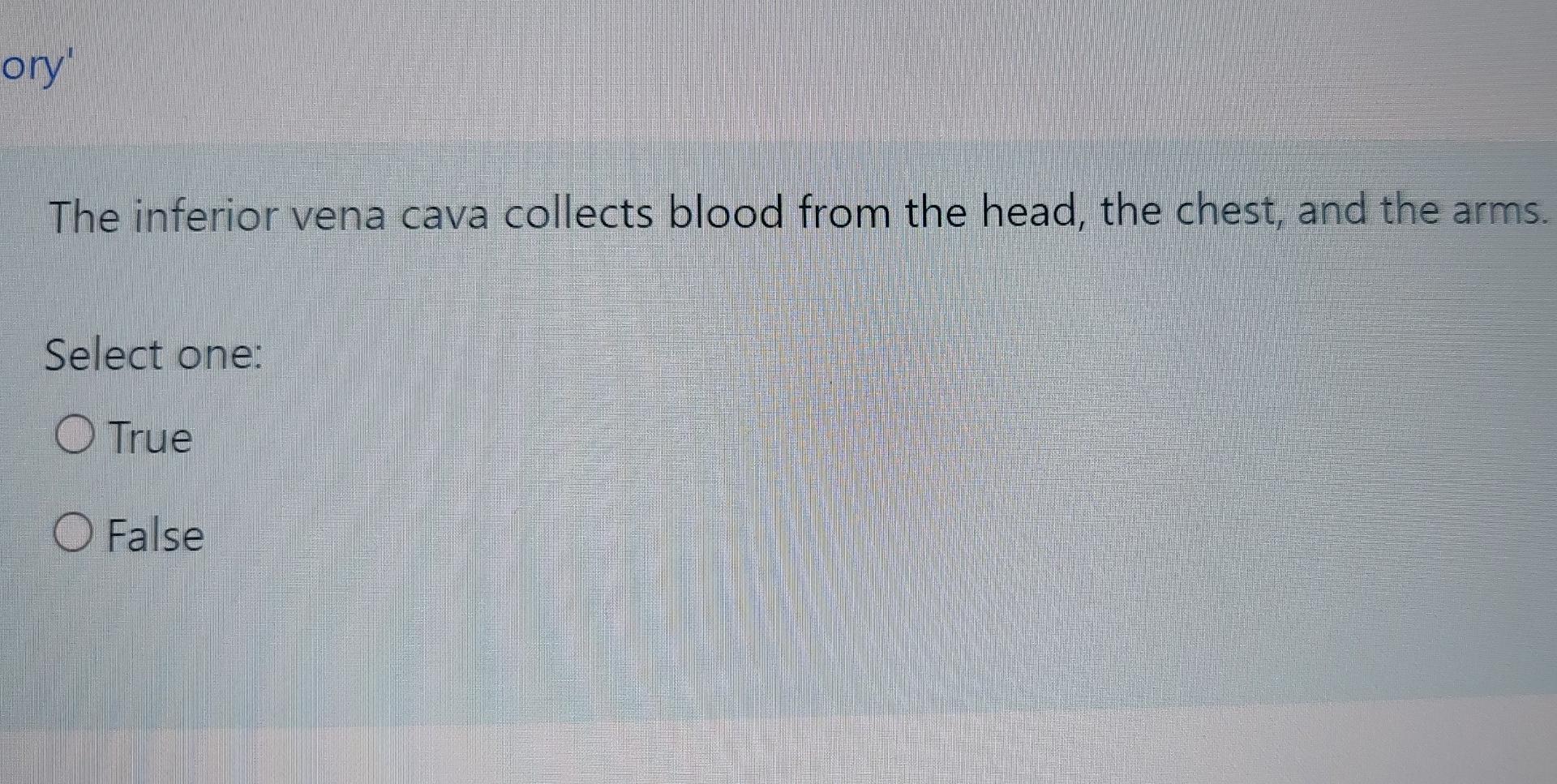 Solved ory' The inferior vena cava collects blood from the | Chegg.com