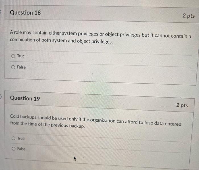 Solved A role may contain either system privileges or object | Chegg.com