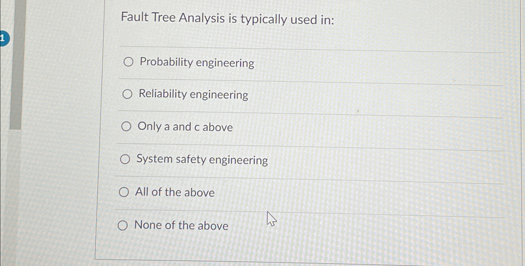 Solved Fault Tree Analysis is typically used in:Probability | Chegg.com