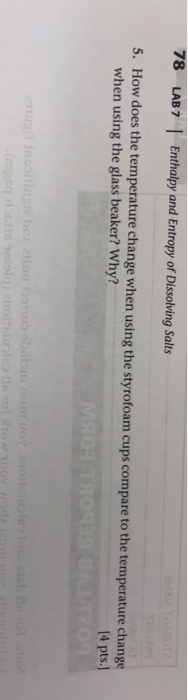 Solved 78 LAB7 Enthalpy and Entropy of Dissolving Salts 5. | Chegg.com
