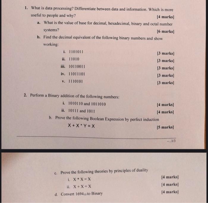 Solved 1. What is data processing? Differentiate between | Chegg.com