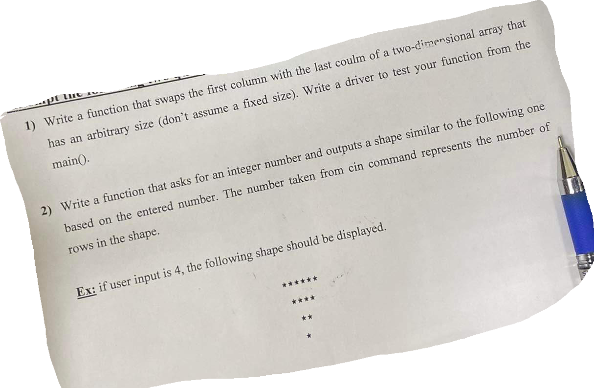 Solved 1 Write A Function That Swaps The First Column With