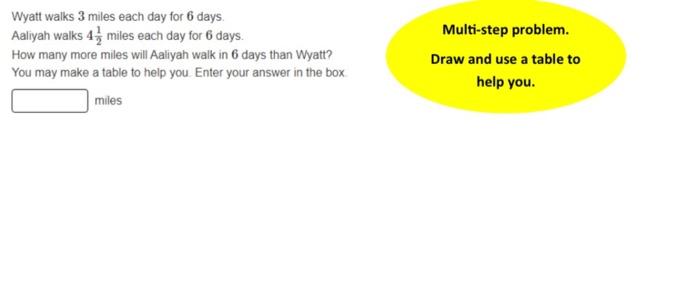 Solved Wyatt walks 3 miles each day for 6 days. Aaliyah | Chegg.com