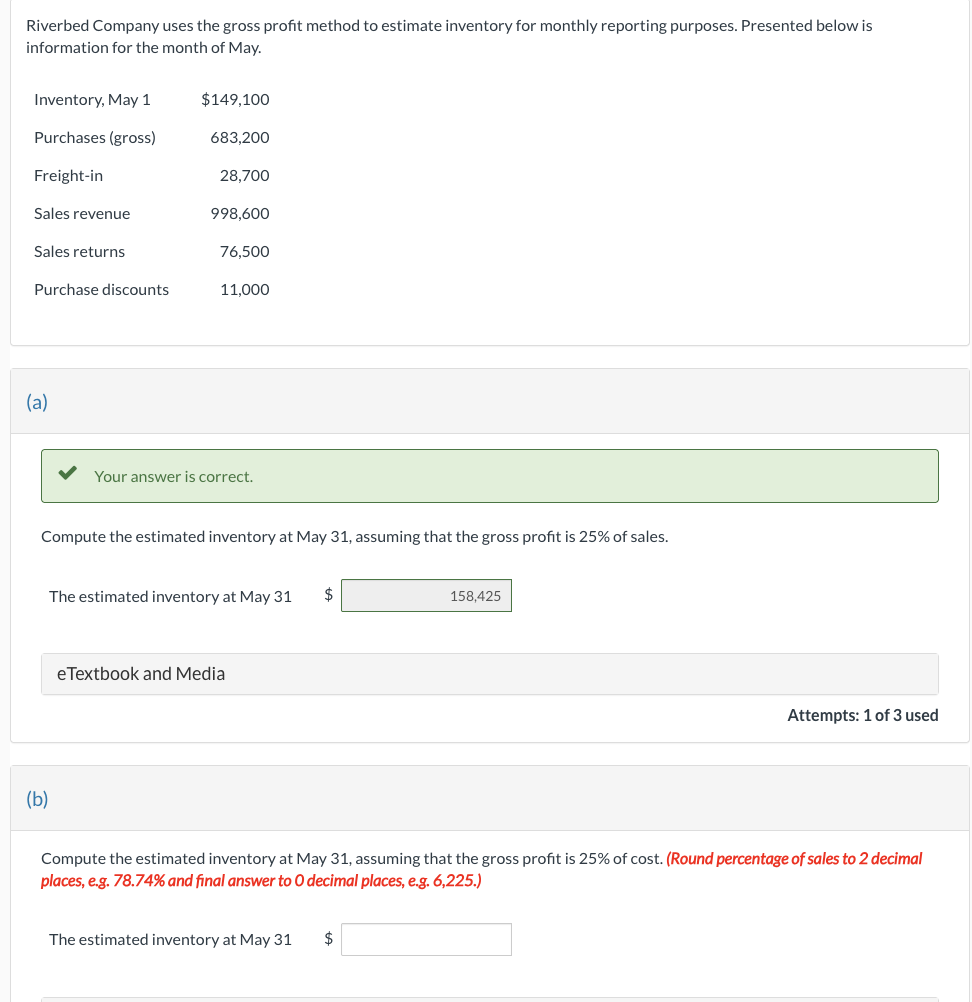 Solved Riverbed Company uses the gross profit method to | Chegg.com