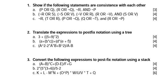 Solved 1. Show if the following statements are consistence | Chegg.com