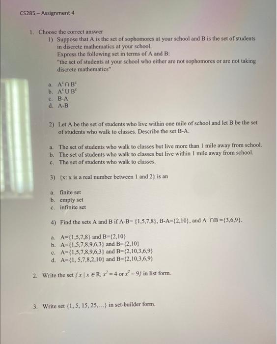 Solved 1. Choose the correct answer 1) Suppose that A is the | Chegg.com
