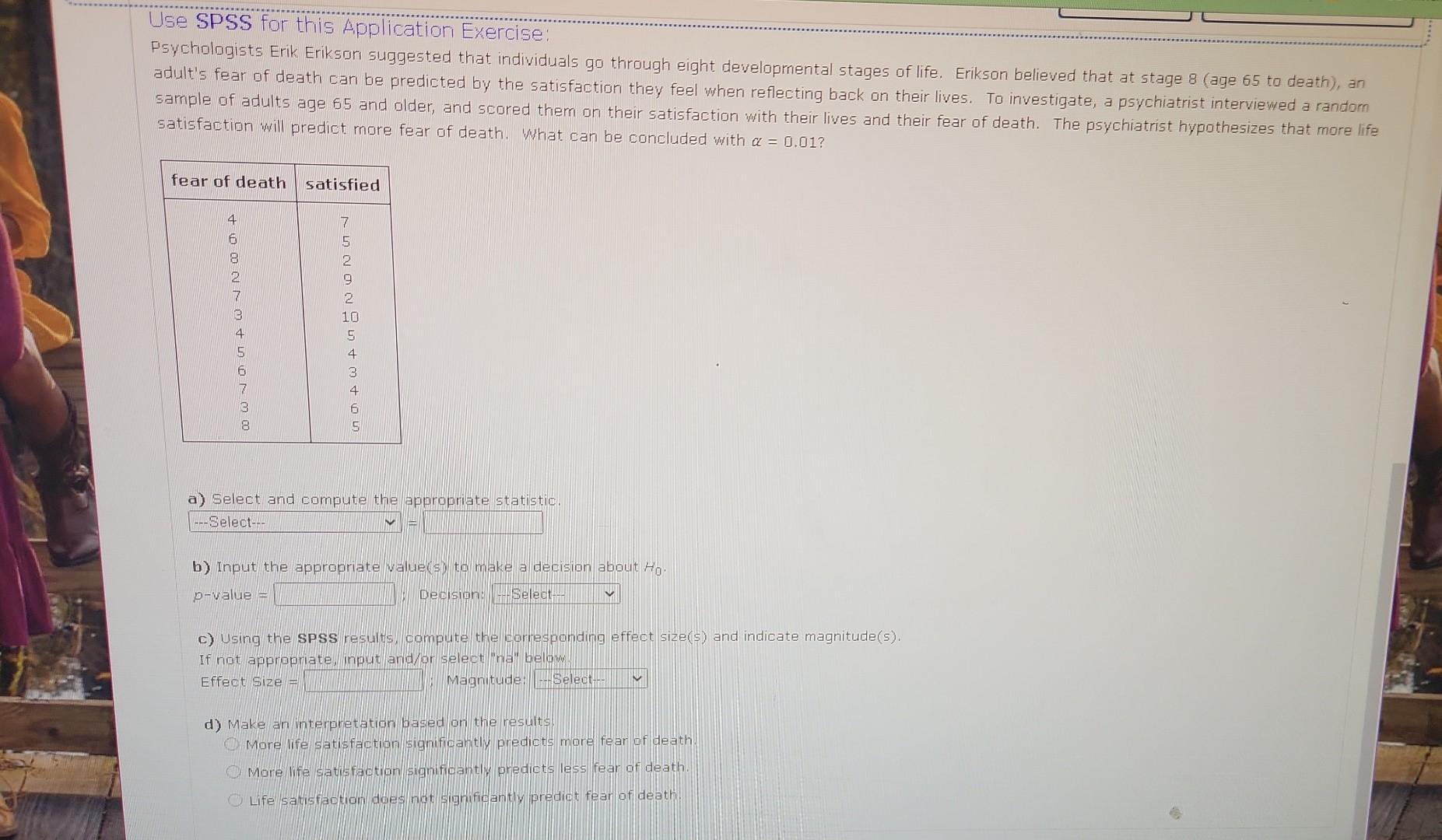Solved Use SPSS for this Application Exercise: Psychologists | Chegg.com