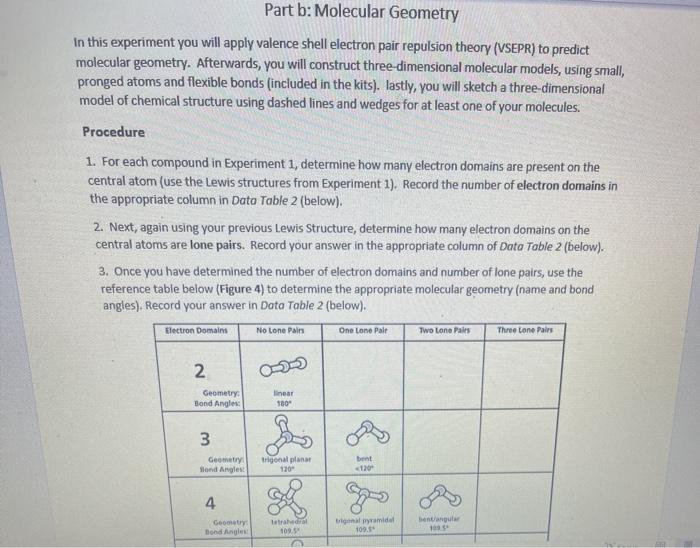 Solved Part b: Molecular Geometry In this experiment you | Chegg.com