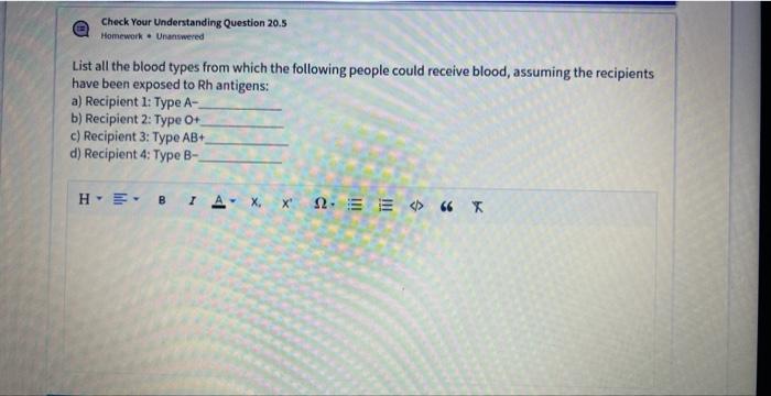 Solved List all the blood types from which the following | Chegg.com
