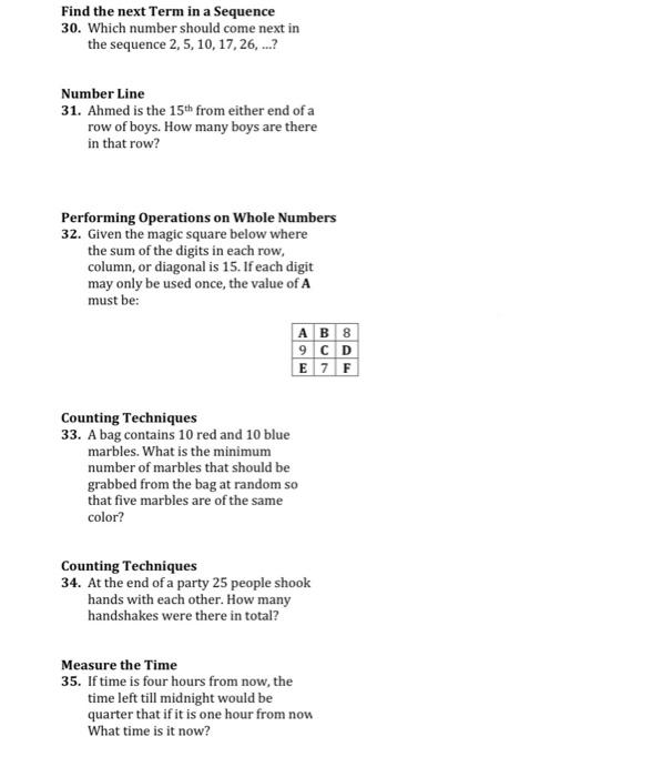 Solved Find the next Term in a Sequence 30. Which number | Chegg.com