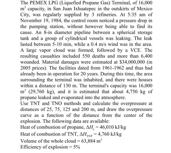 Solved The PEMEX LPG (Liquefied Propane Gas) Terminal, of | Chegg.com