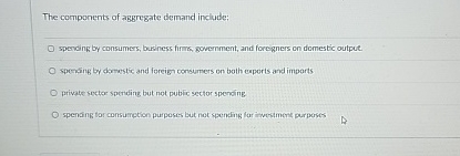 Solved The components of aggregate demand include:spending | Chegg.com