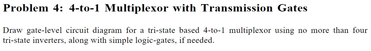 Solved Problem 4: 4-to-1 ﻿Multiplexor with Transmission | Chegg.com